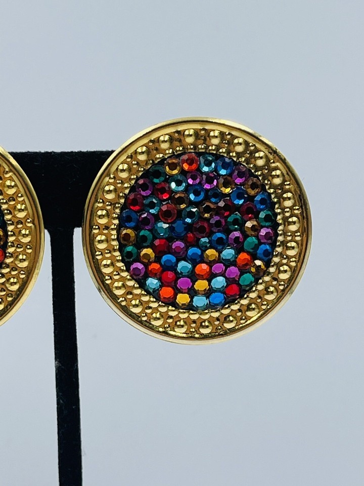 Richard Kerr Vintage Resin Colorful Rhinestone Large Round Disc Clip ...