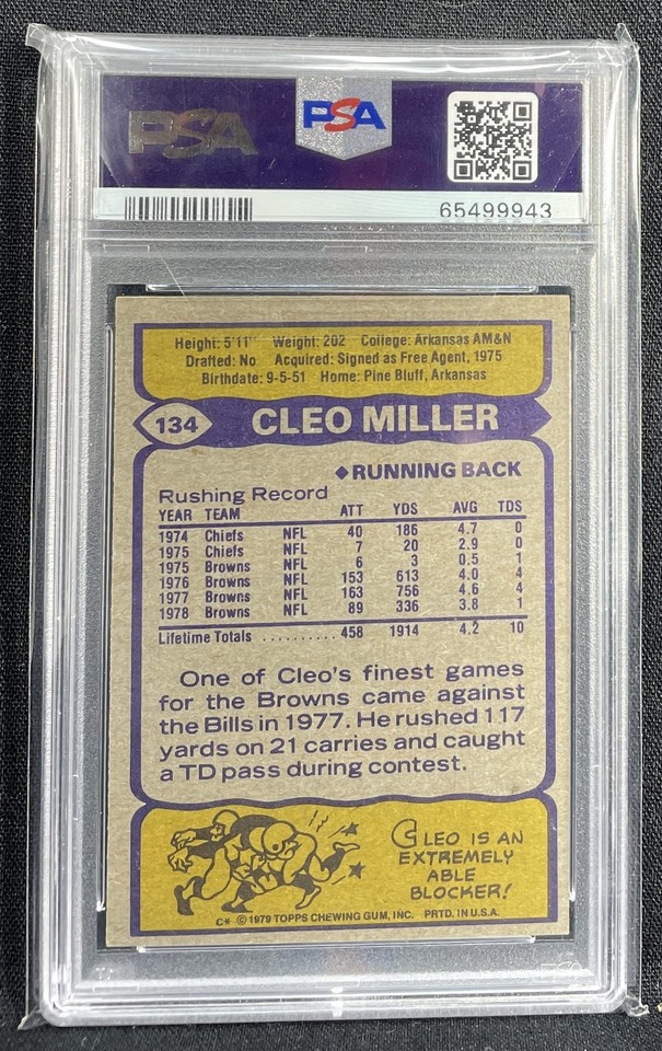 1979 Topps #134 Cleo Miller Cleveland Browns PSA 8 Rare Low Pop Kardiac ...