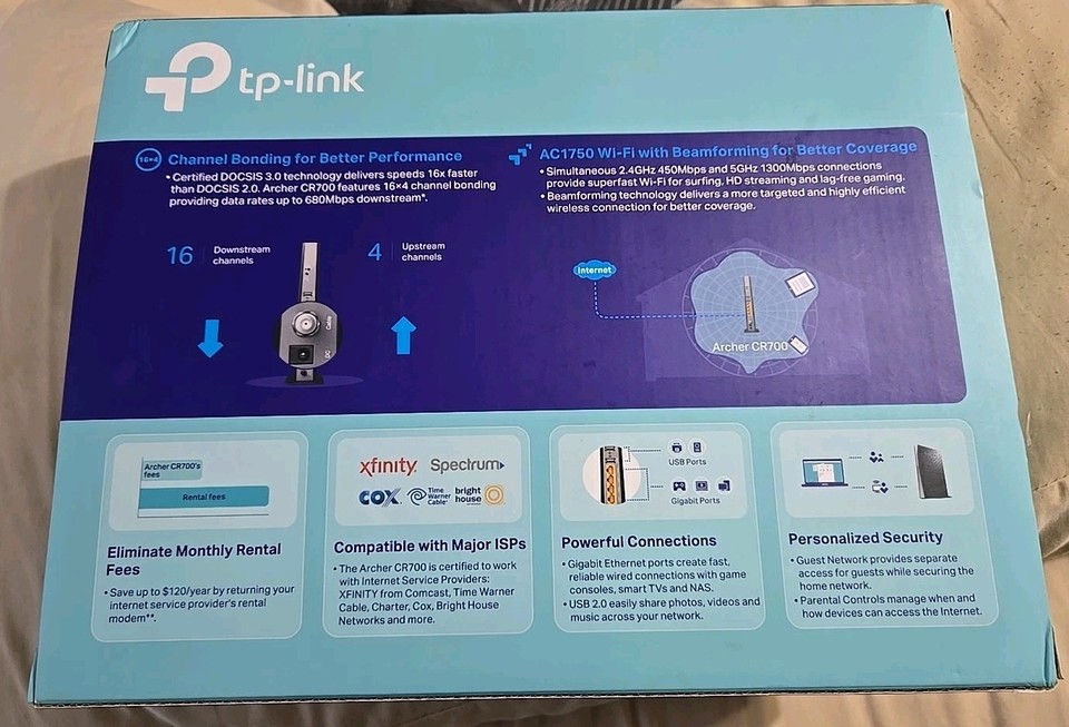 TP-LINK Archer CR700 Wireless Dual Band AC1750 DOCSIS 3.0 Cable Router ...