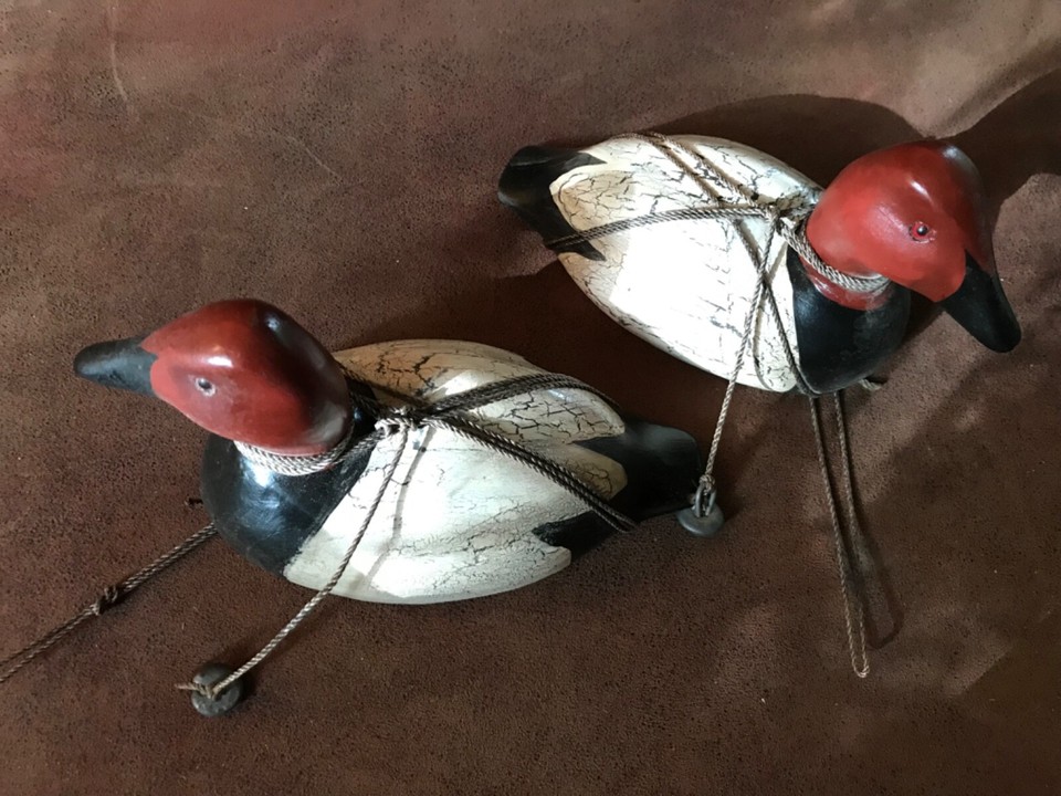HAND-CARVED WOOD RED HEADED PIN DUCK DECOYS by Wm. Willet | eBay