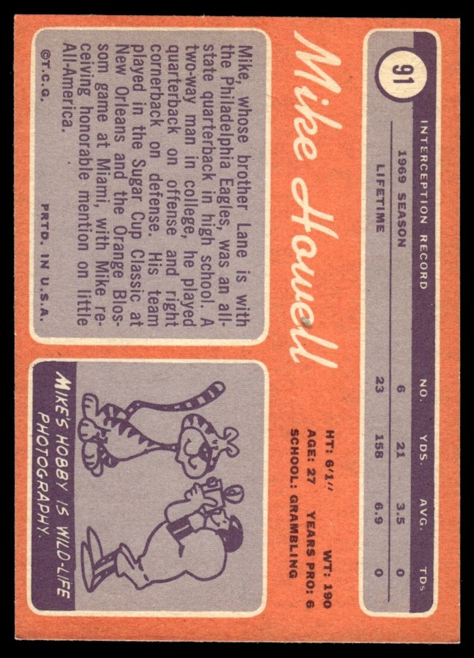 1970 Topps Mike Howell Rookie Cleveland Browns #91 | eBay