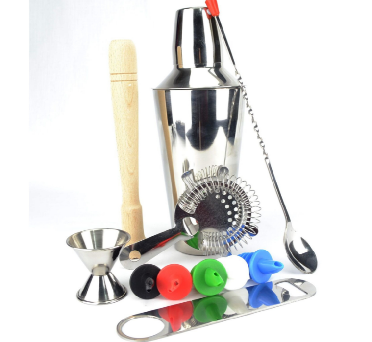 10-Pc Cocktail Shaker Kit Mixology Set Bartender Blade Pourer Strainer ...