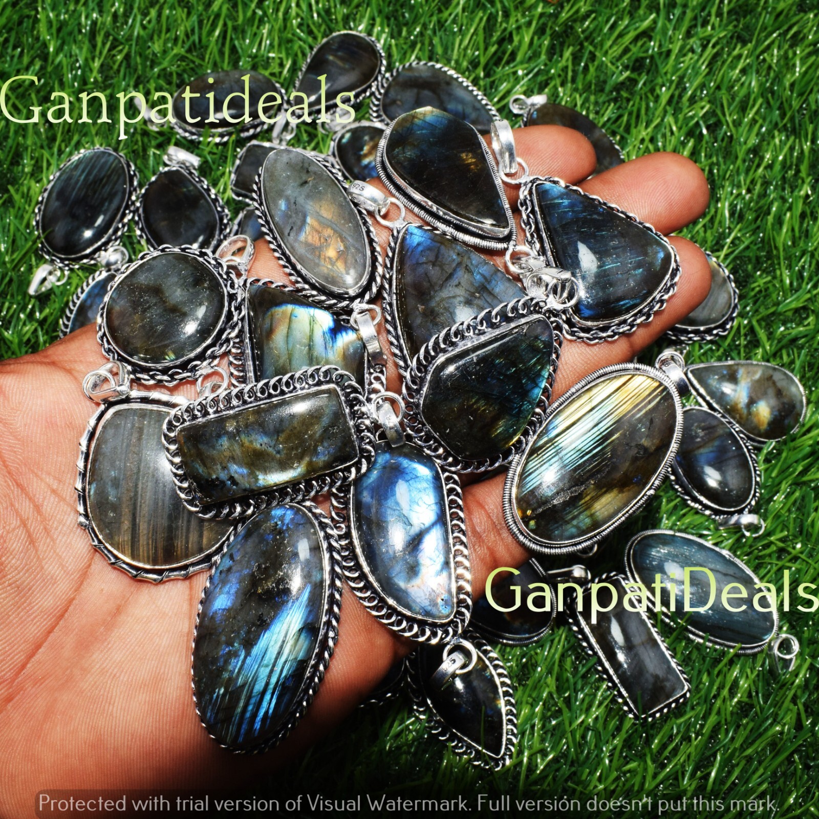 SALE ! 50pcs Lot Labradorite Gemstone Pendant 925 Silver Plated Ethnic ...