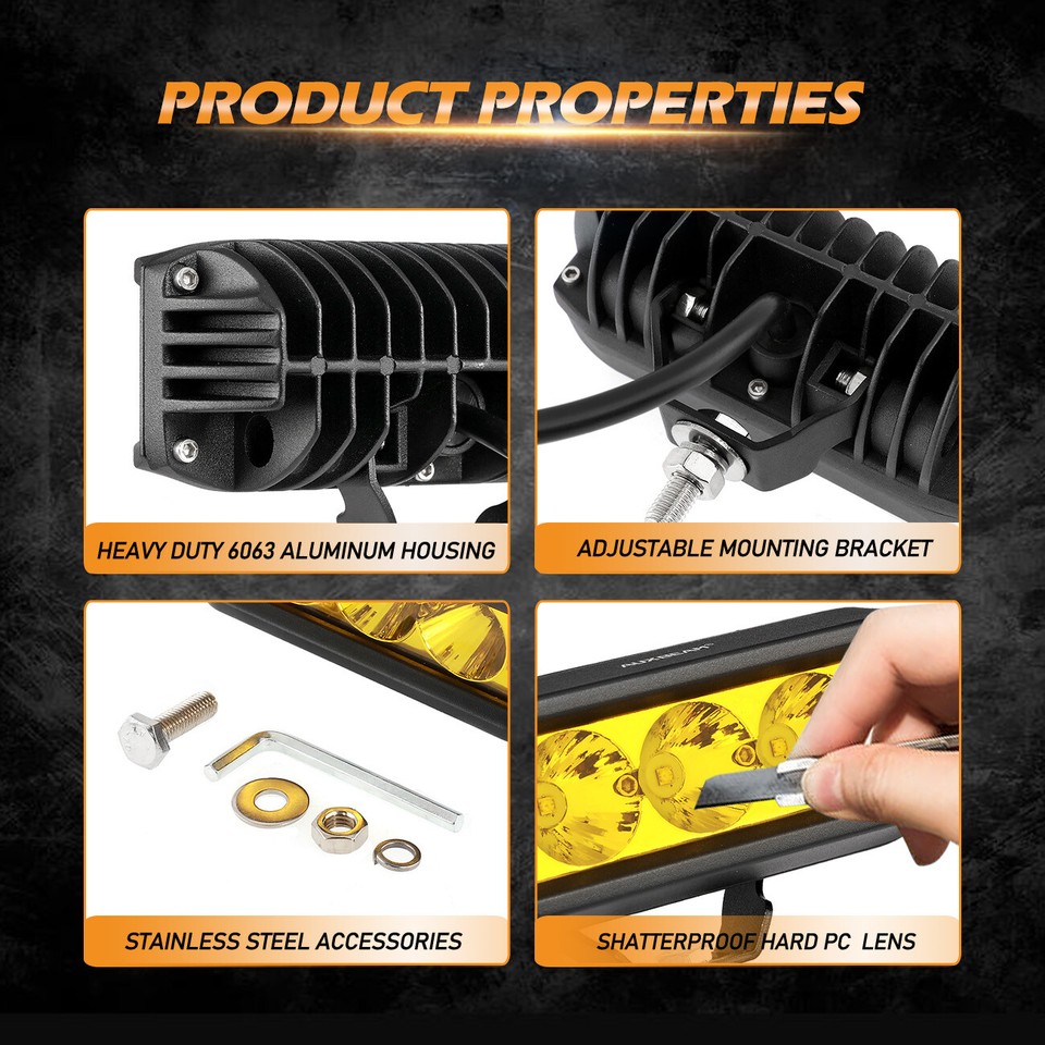 5 INCH LED LIGHT BAR SQUARE SIDE SHOOTER LED POD LIGHTS AMBER YELLOW ...