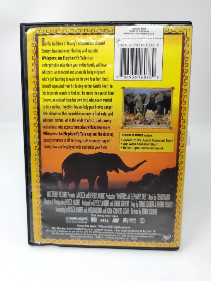 Disney's Whispers: An Elephants Tale (DVD, 2001) - Dereck Joubert ...
