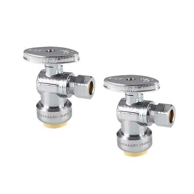 2 PCS EFIELD 1/2" PUSH FIT X 3/8" OD COMPRESSION ANGLE VALVE, 1/4TURN ...