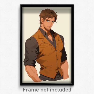 Anime Art Poster - Man Feeling Acceptance Wearing Amazing Brown Vest ...