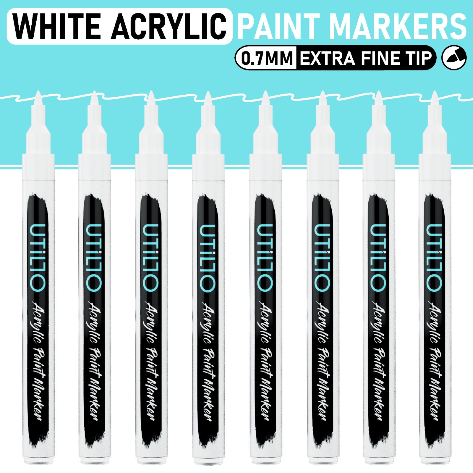 White Acrylic Paint Marker Pen (8-Pack) Extra Fine Tip 0.7mm by Utillo ...
