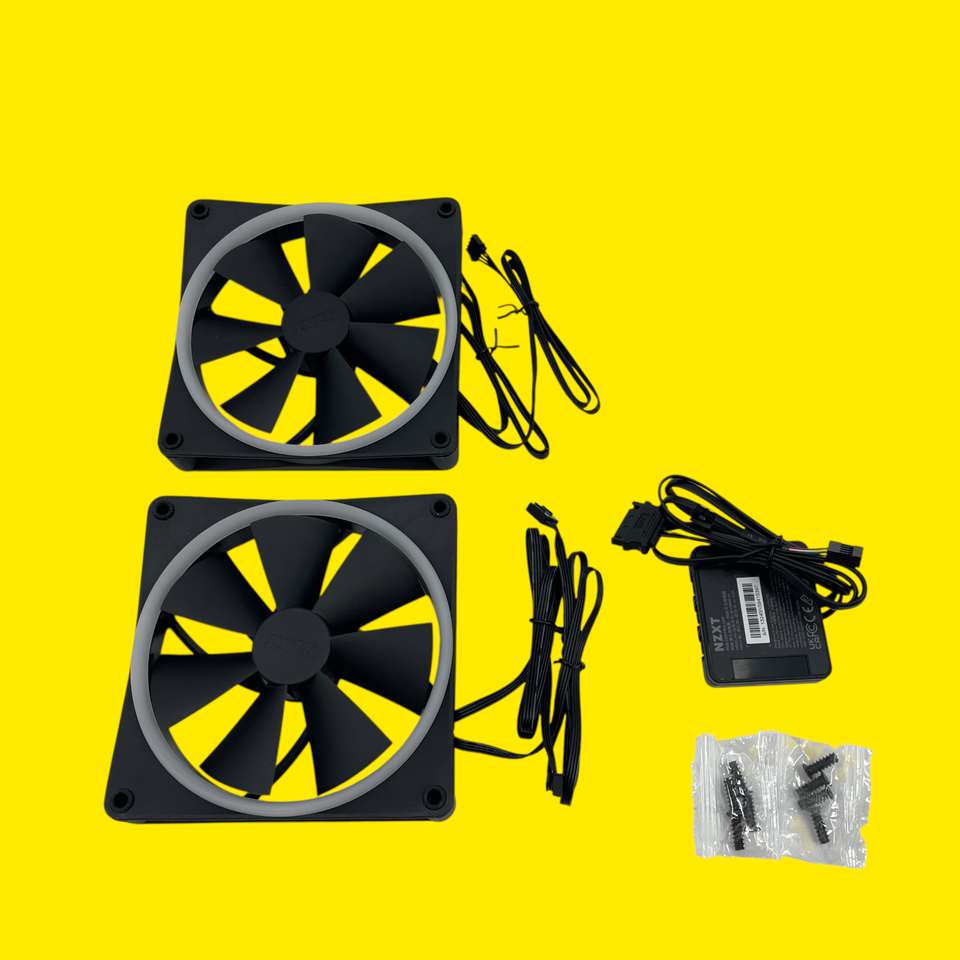 NZXT Aer F140 RGB Black Twin Pack - 2x Fan & RGB Lighting Controller ...