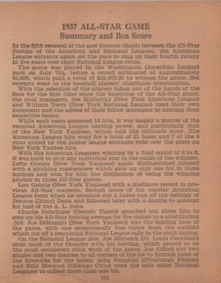 1937 All Star Game MLB Box Score Summary Baseball 1930s Page 4x5 | eBay