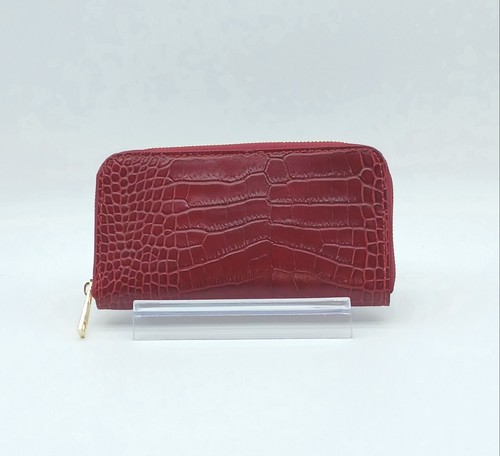 Italian Genuine Croc Embossed Leather Zip Wallet – Made In Italy - Dark ...