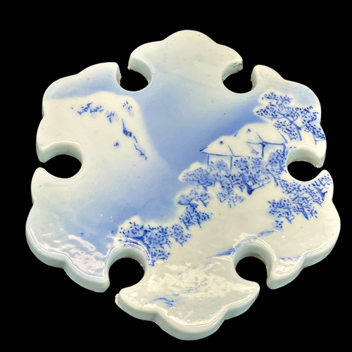 Ceramic Blue White HandPainted Tile Trivet Snowflake Shape Winter ...