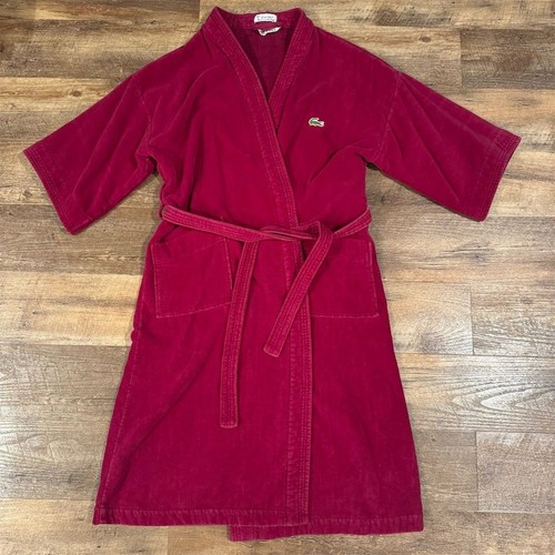 VTG 80s Izod Lacoste Terry Cloth Red Bath Robe Pockets Croc Logo FLAWS ...