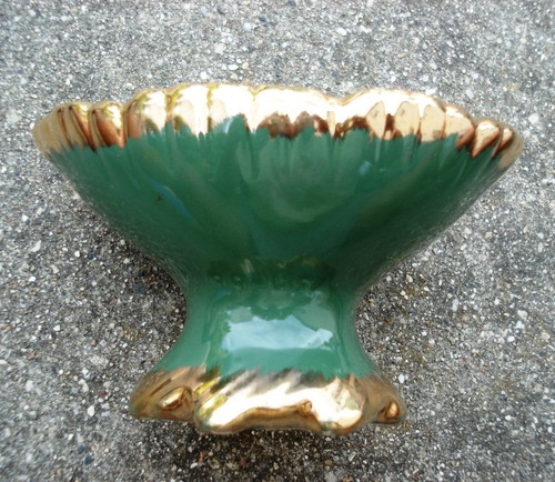 Vintage Shafer 23K Gold Trim Guaranteed Art Pottery Pedestal Vase Green ...