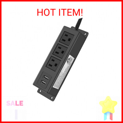 CCCEI 3 Outlets Wall Mount Power Outlet Strip with USB, Under Desk ...