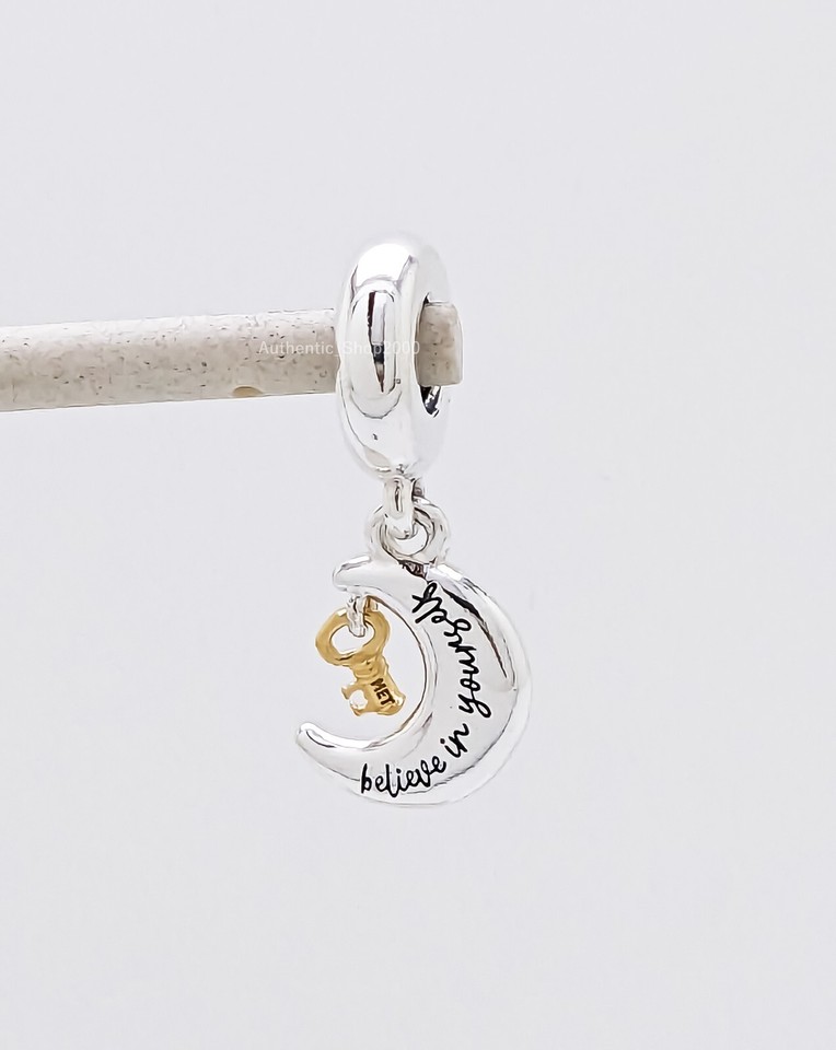 New 100% Authentic PANDORA 14k Gold & 925 Pink Key & Moon Dangle Charm ...