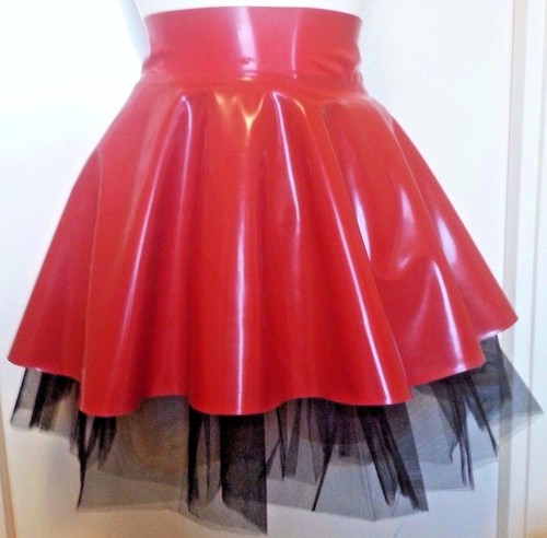 Latex fetish TUTU Circle skating SKIRT Gummi Rubber Red Black XS, S, M ...
