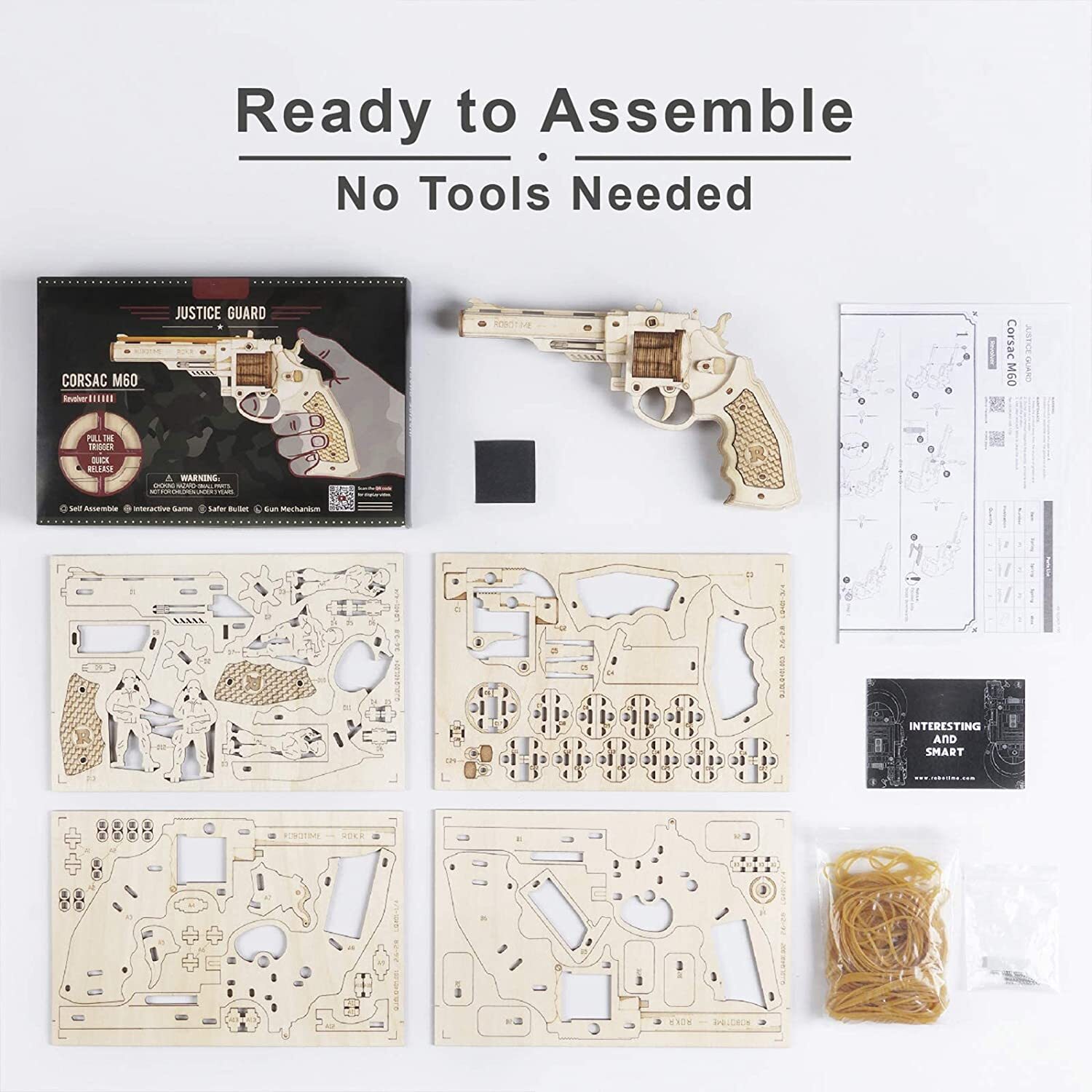 ROKR Wooden Rubber Band Revolver DIY 3D Puzzle Mechanical Model Toy ...