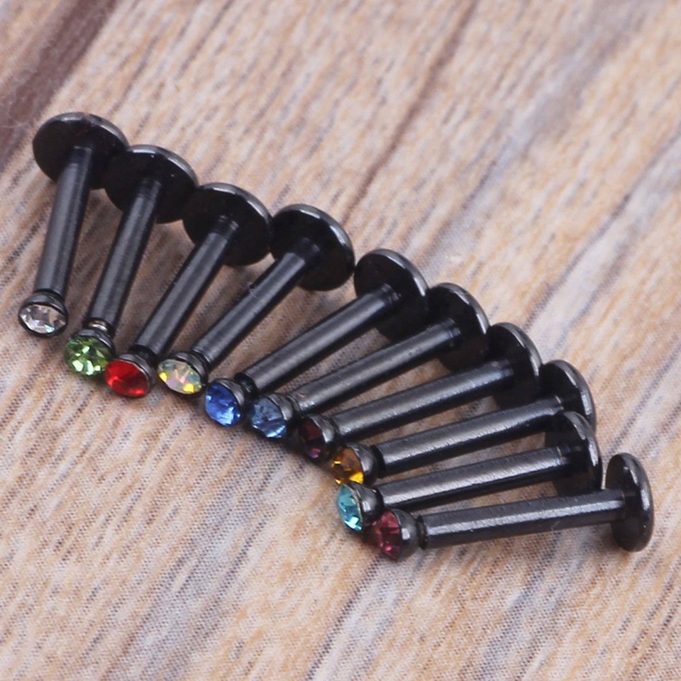 10pc CZ Gem Labret Monroe Lip Ring Internally Threaded Tragus Helix ...