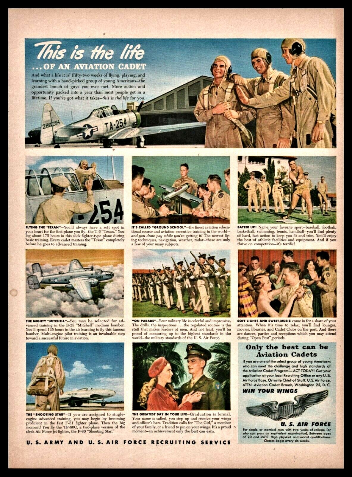 1949 U.S. US Air Force Recruiting AD T-6 Texan, B-25 Mitchell F-80 ...