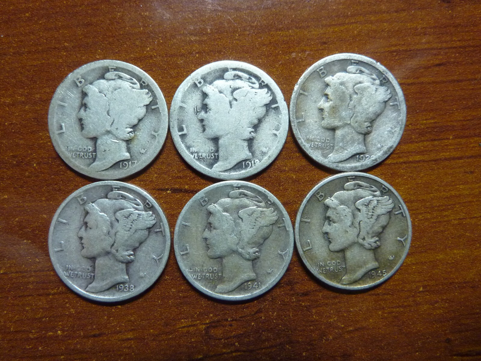 Lot of ( 6 ) JUNK SILVER MERCURY DIMES 17, 18-s, 20, 38-s, 41-d, 45 | eBay