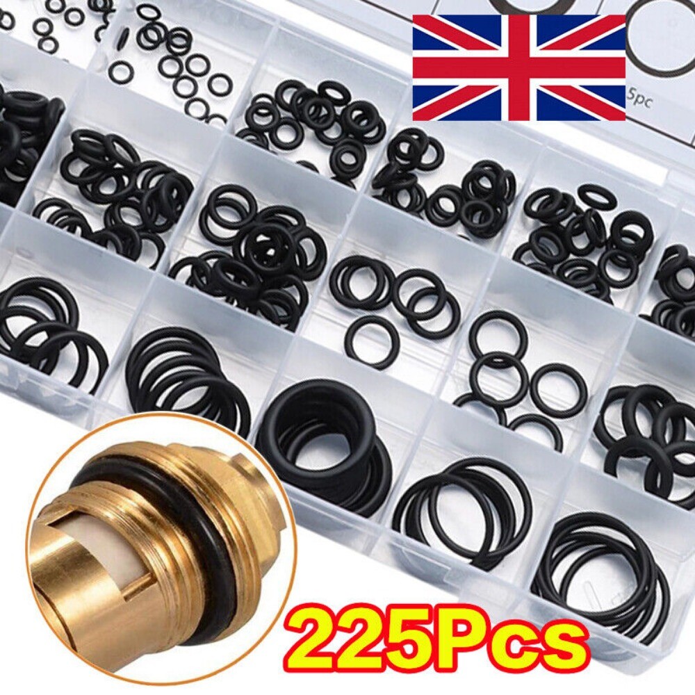 225pc Assorted O RING SET Black Rubber Seals Sink Tap Washers Plumbing ...