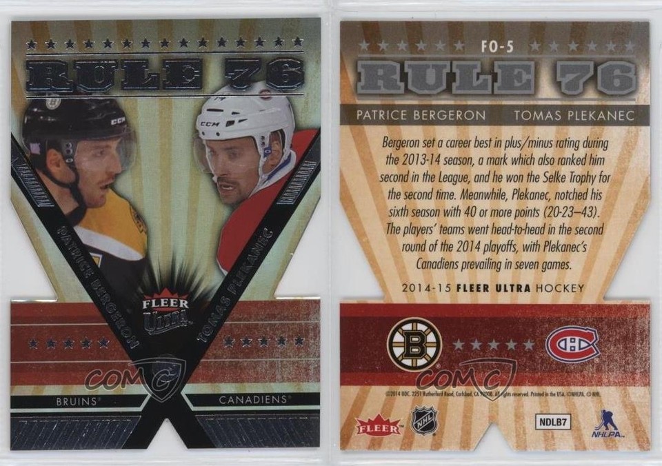 2014-15 Fleer Ultra Rule 76 Tomas Plekanec Patrice Bergeron #FO-5 0k9w ...