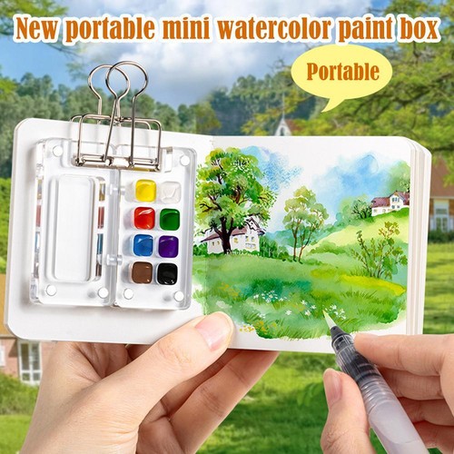 New! Mini Watercolor Acrylic Paint Box Set- 8 /15 Grid + Blank Book ...