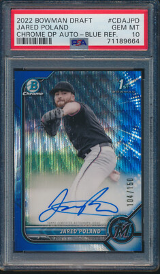 PSA 10 JARED POLAND AUTO 2022 Bowman Chrome BLUE WAVE REFRACTOR /150 RC ...