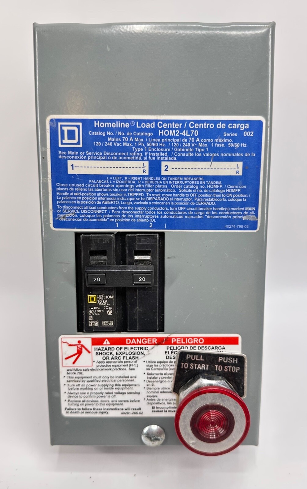 Square D Homeline Load Center # HOM2-4L70S 70A w/ 2 qty 20Amp Breakers ...