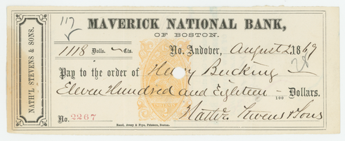 RN-B1 on Maverick National Bank of Boston check, North Andover Mass ...