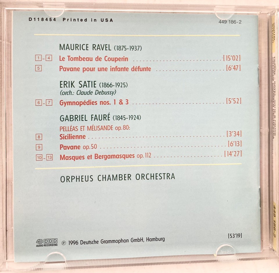 Pavane Ravel Satie Faure CD 1996 Orpheus Chamber Orchestra Deutsche ...