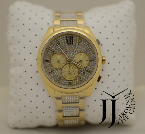 New Michael Kors Ladies Janelle Gold Pave Glitz Dial Chronograph MK7097 ...