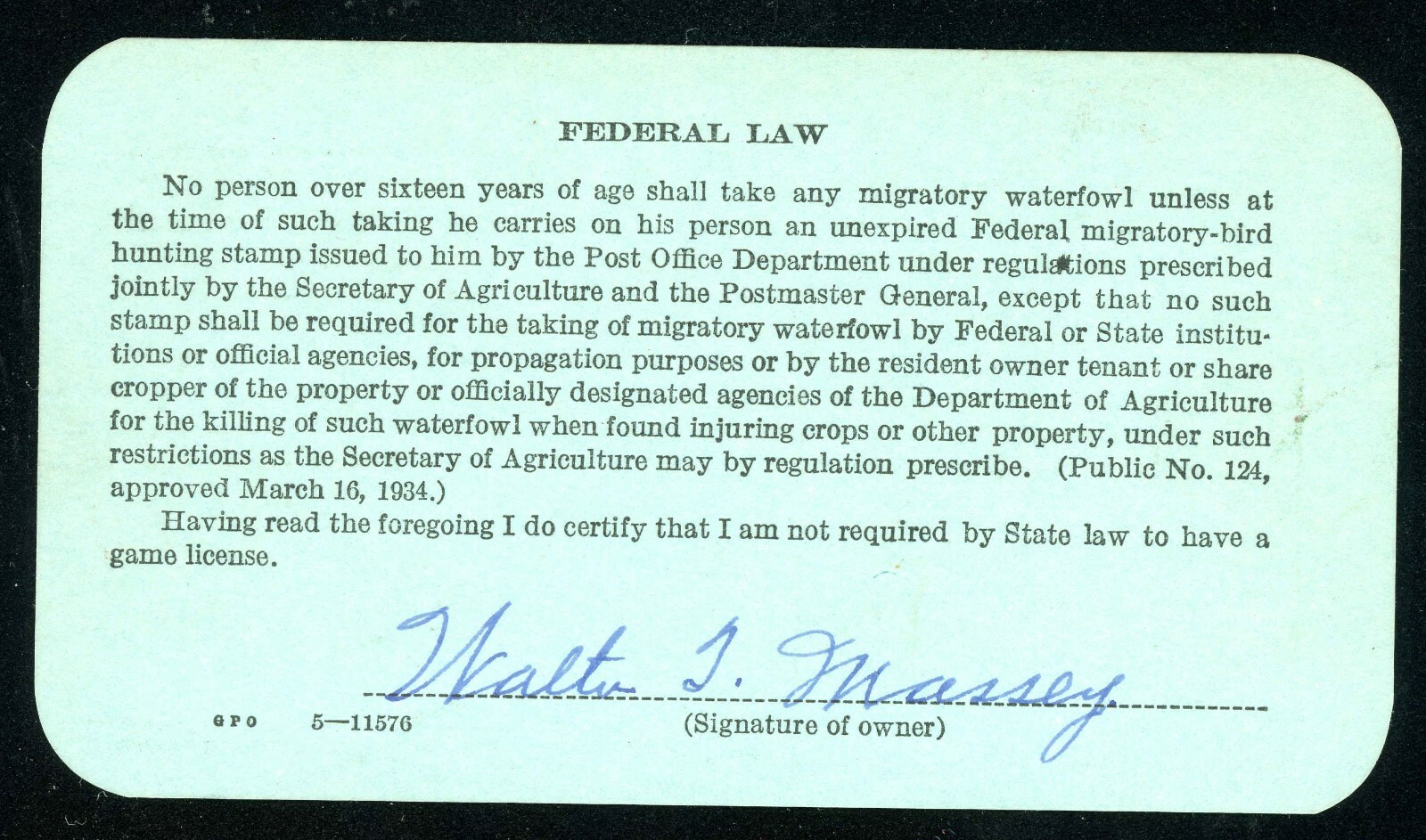 RW1 1934 FEDERAL DUCK FORM 3333 DOVER DE NOV 8, 1934 Difficult State ...