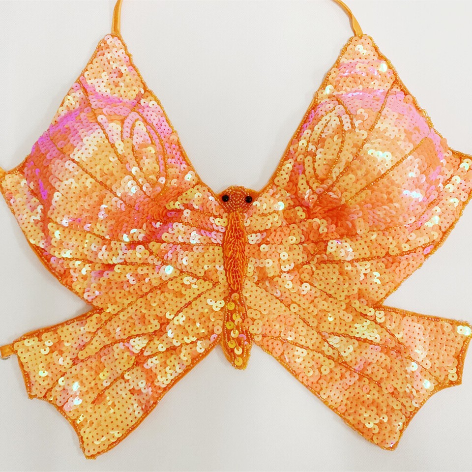 Festival Rave Beaded Butterfly Top Belly Dancing Costume Sequin Halter ...
