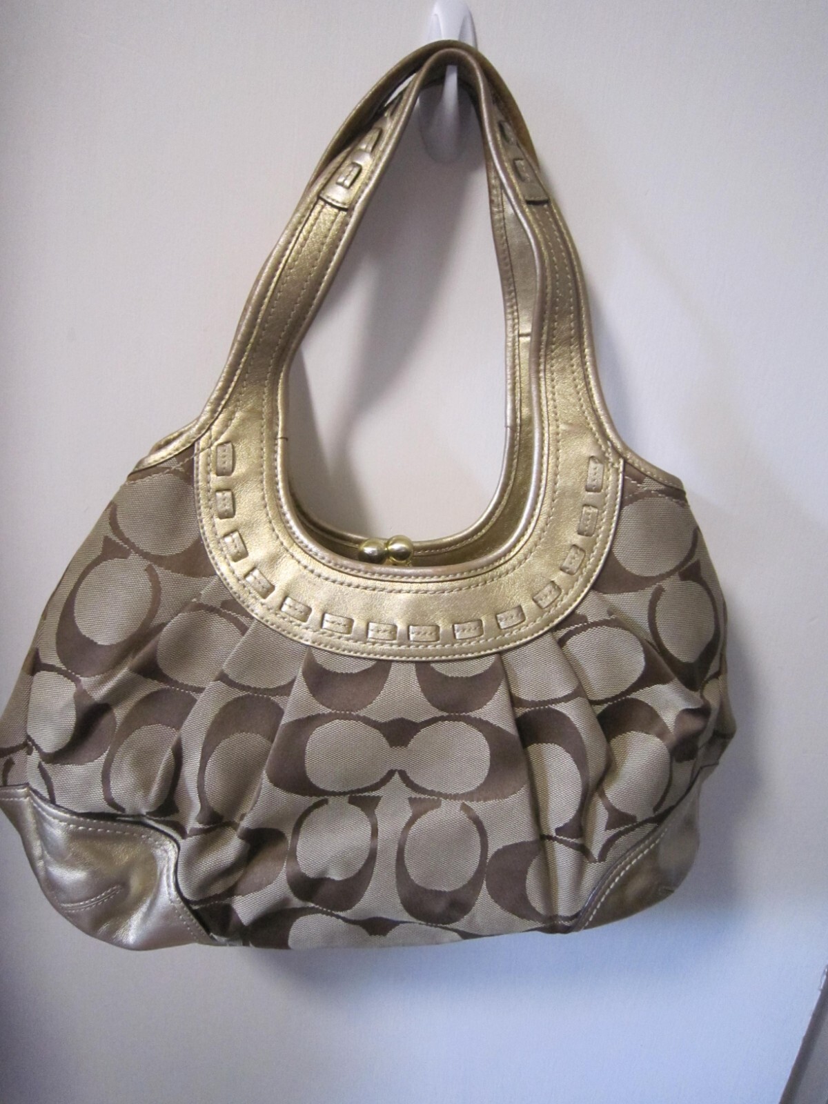 Coach Boho Signature Ergo Pleated Hobo Gold Leather H… - Gem