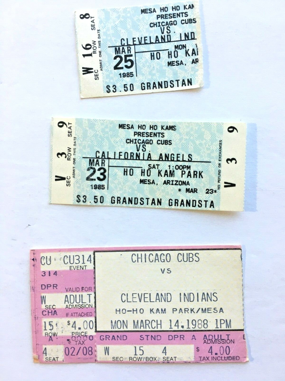 Lot Of 3 Chicago Cubs Spring Training Ticket Stubs 1985 1988 Indians ...