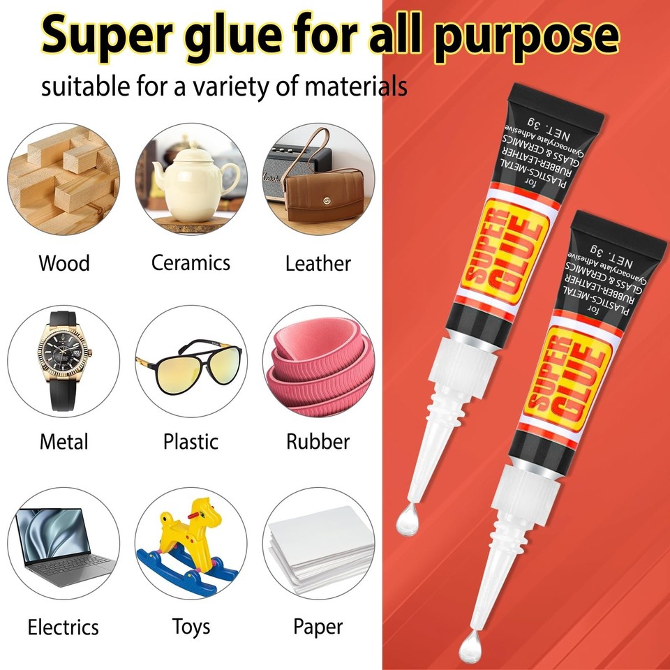 Super Glue (12-Pack),Quick-Drying, Clear Liquid Super Glue for Plastic ...