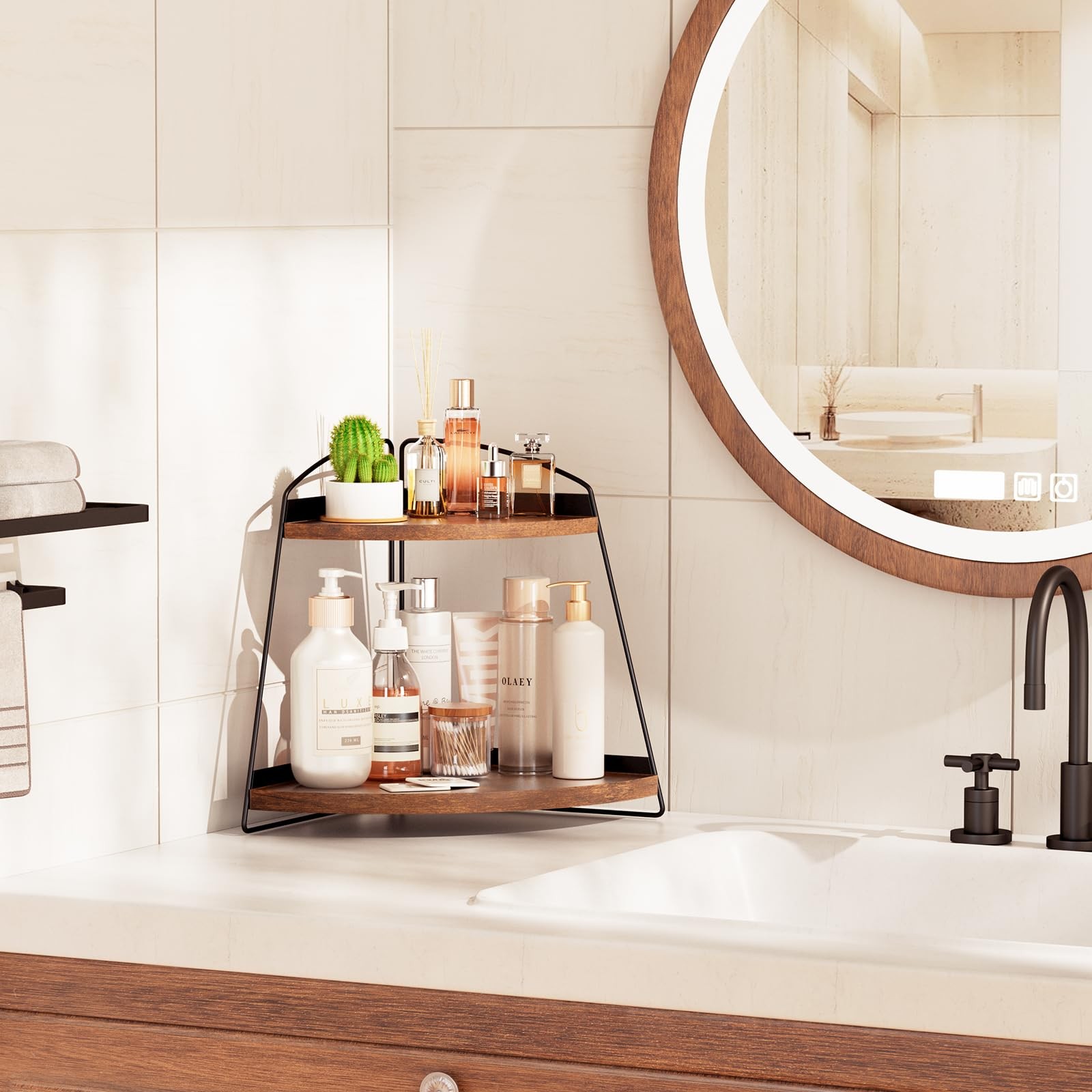 Puricon 2 Tier Corner Countertop Storage Shelf Organizer, Triangle ...