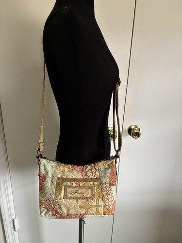 Vintage Fossil 1954 Canvas Multi Color Patch Shoulder Bag Cross Body ...