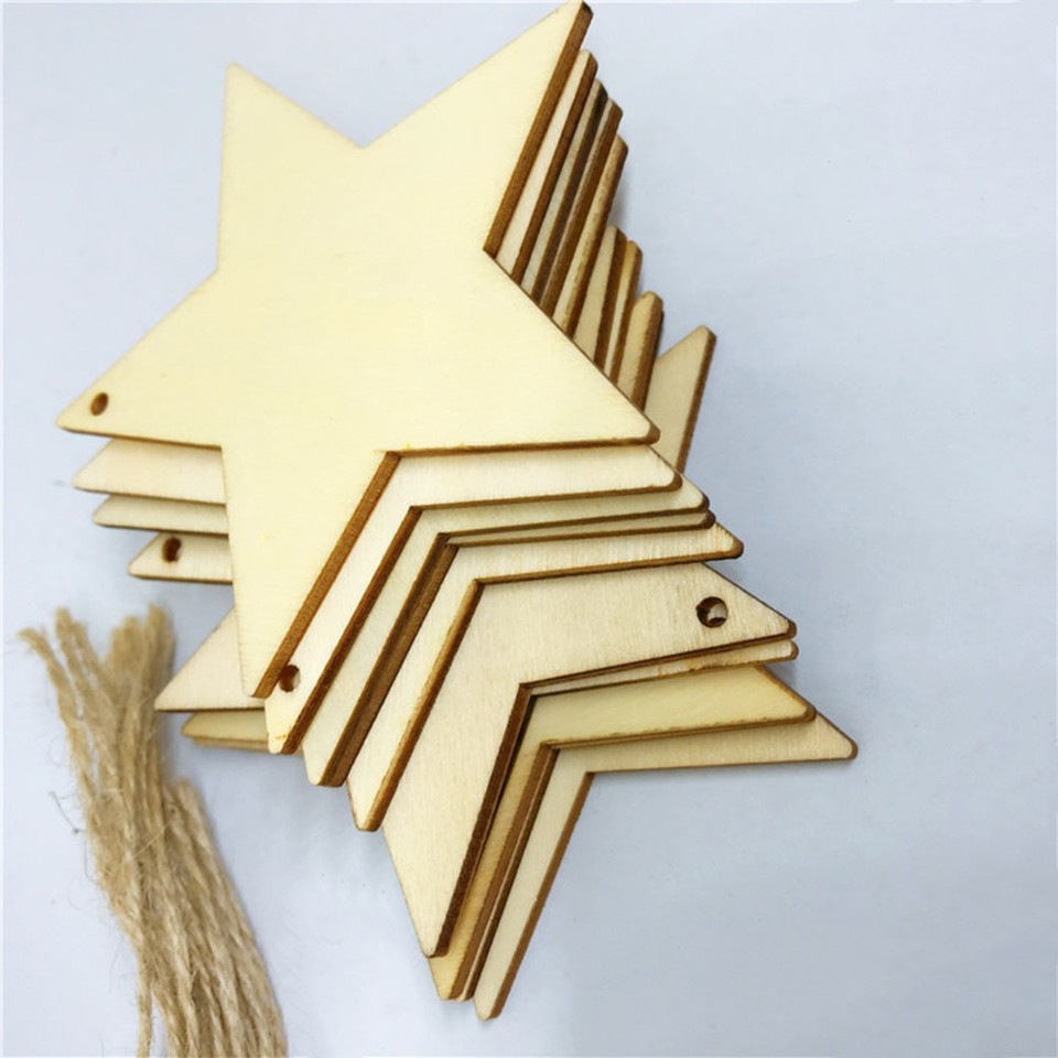 20Pcs Creative Star Chirstmas Wooden Pendant Pentagram DIY Hanging ...