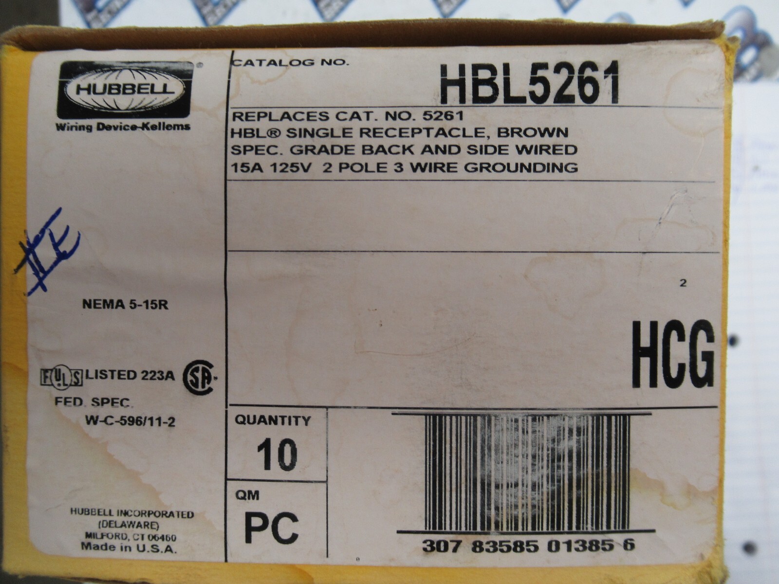 Hubbell HBL5261, 5-15R, (1) BOX OF 10) 15A, 125V, 2P3W, SINGLE ...