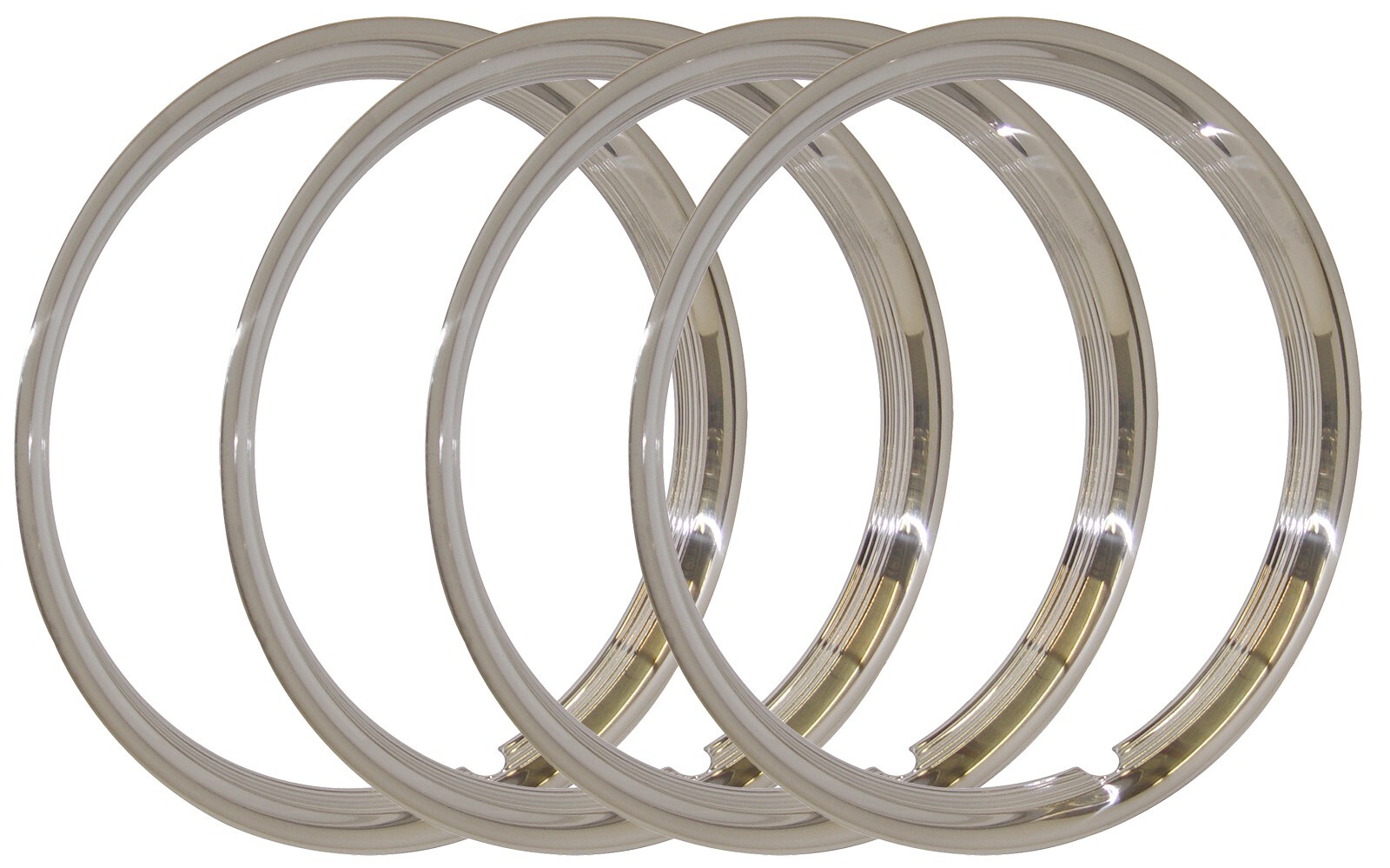 CHEVY FORD 15 INCH RIBBED TRIM RINGS SET OF 4 POLISHED STAINLESS # 15 ...