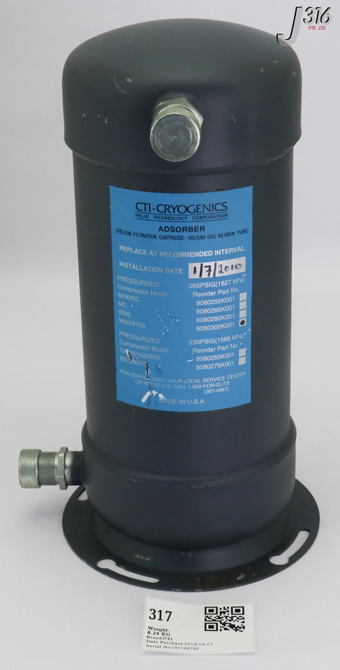 317 CTI CRYOGENICS HELIUM COMPRESSOR ADSORBER FOR 9600/9700 8080300K001 ...