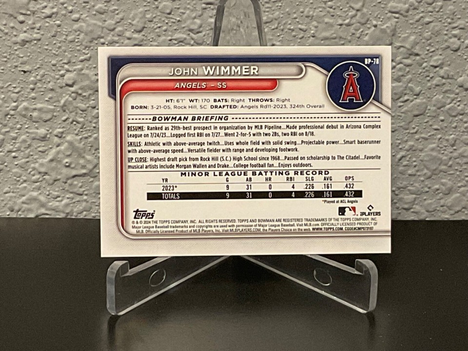 John Wimmer, Los Angeles Angels Rising Prospect - 2024 1st Bowman | eBay
