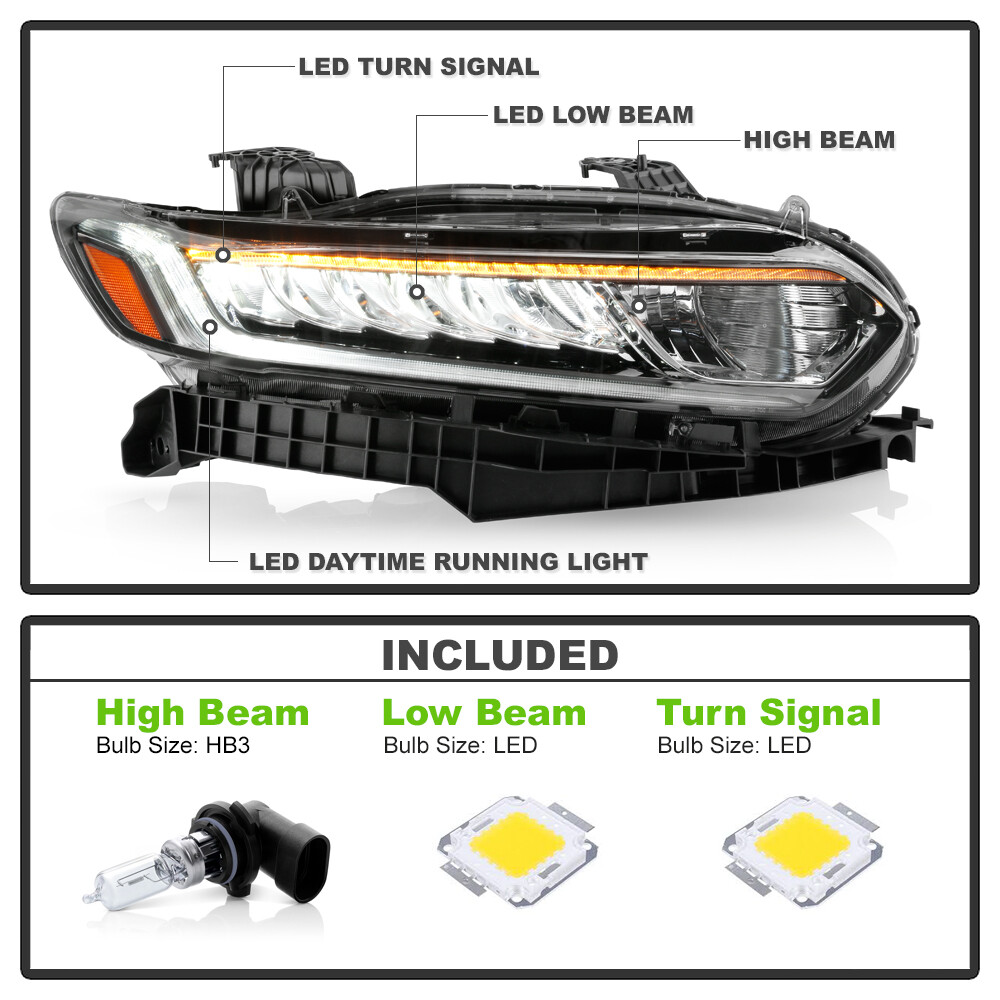 For 2018-20 Honda Accord LED DRL Signal Headlight w/Halogen High Beam ...