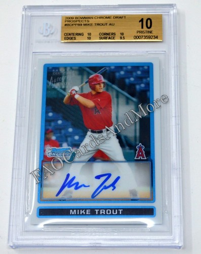 MIKE TROUT 2009 BOWMAN CHROME DRAFT PICKS ROOKIE AUTO BGS 10/10 ...