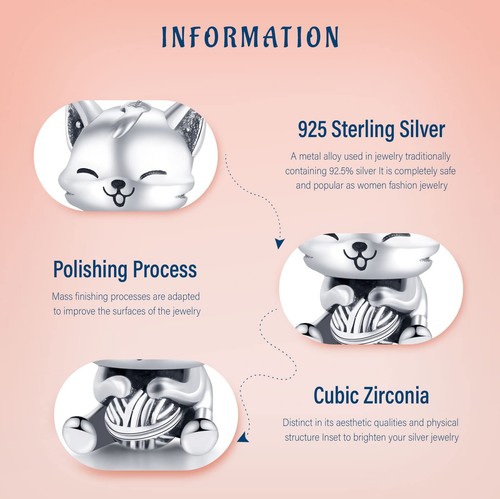 925 Sterling Silver Cats And Wool Balls Beads Charms For Women's ...