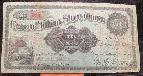 VERY SCACE 1895 10¢ Mormon Currency - Tithing General Store House, SLC ...