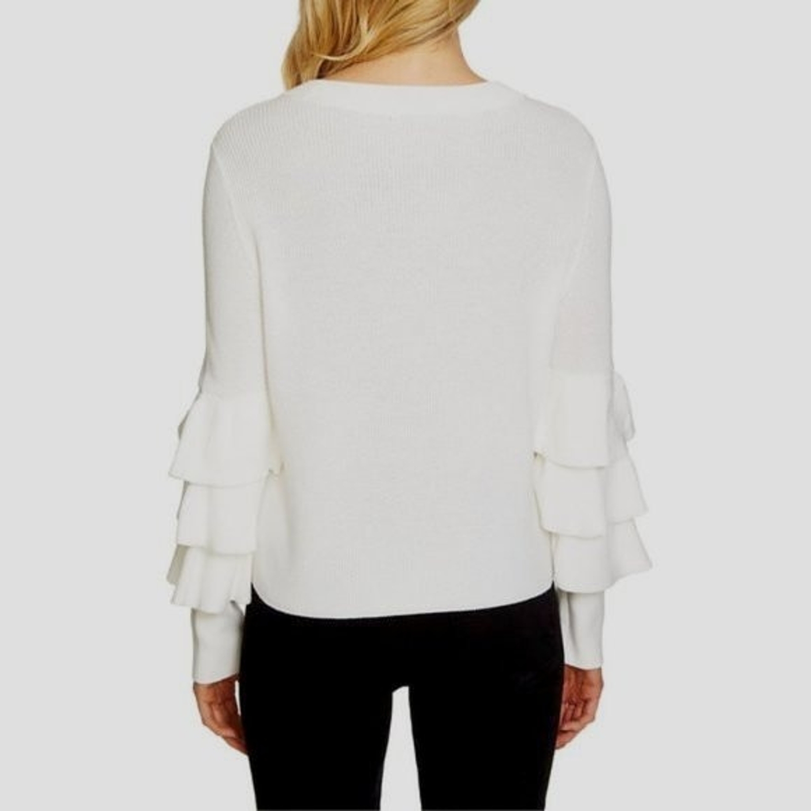 NWT Womens Size Medium Nordstrom 1.STATE Off White Tiered Ruffle Sleeve ...